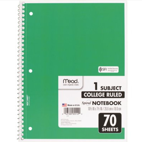 NOTEBOOK SPIRAL 1SUB 70PG MEAD – Angelus Press
